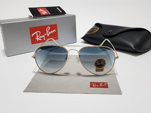 New Ray-Ban RB3025 Aviator Pilot Sunglasses Gold Frame Gradient Blue ...