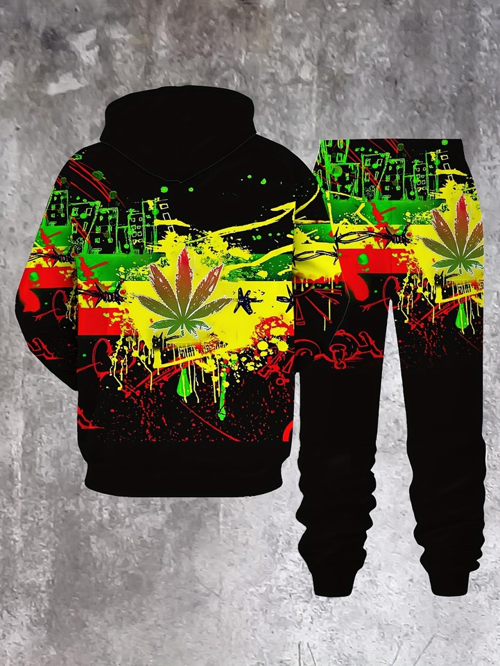 2-Piece Men's Rasta Style Jamaican Contrast Hooded Sweater and ...