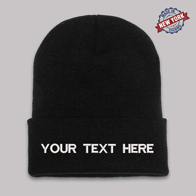 Custom Embroidery Text Beanie Personalized Stitch with Cuff Black ...