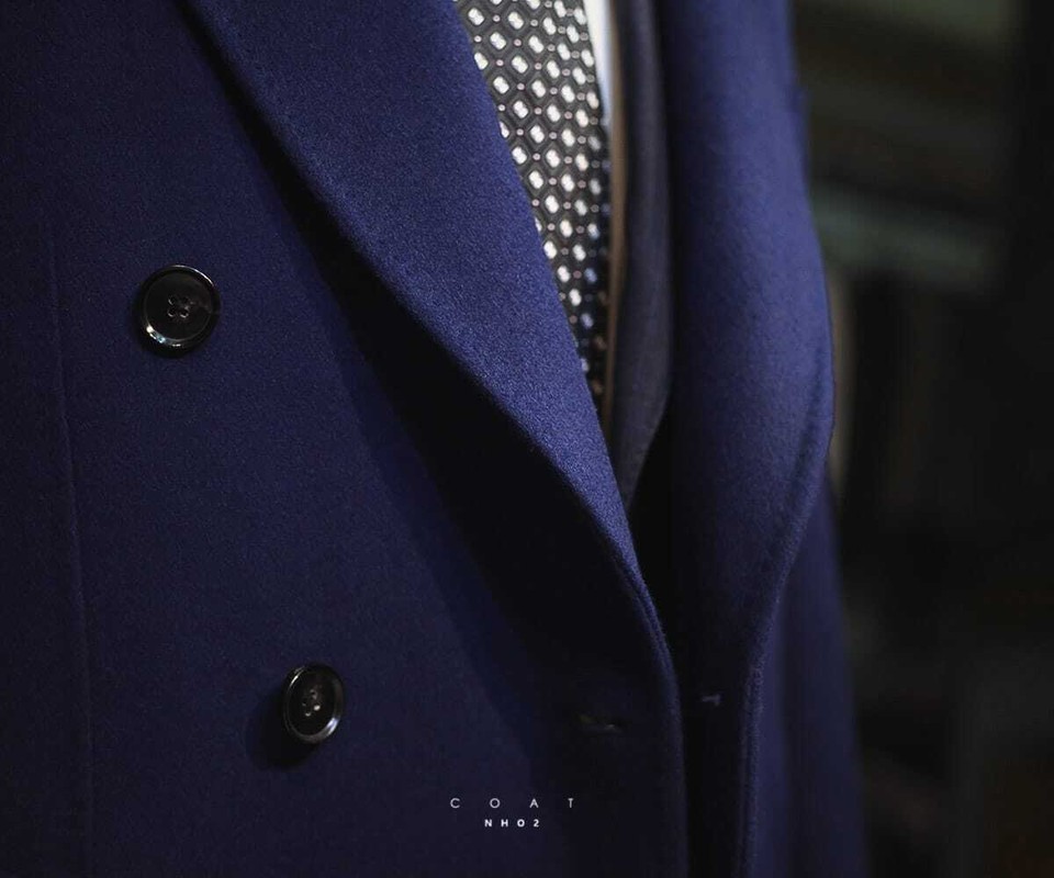 Navy Blue Men's Overcoat Double Breasted with Belt Business Casual Long ...