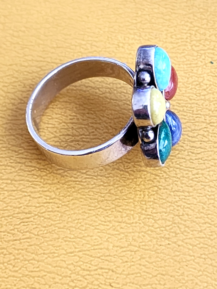 Peruvian Turquoise Sterling Silver Ring Sz 8 Marked Peru NV | eBay