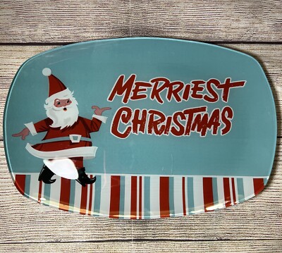 Retro Santa Claus Glass Snack Plate Department 56 Christmas Turquoise ...