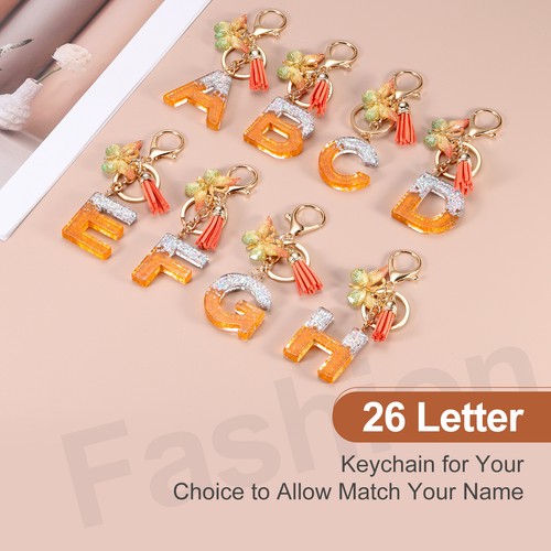 Alphabet m Tassel Butterfly Initial Letter Keychain (Orange/Silver ...