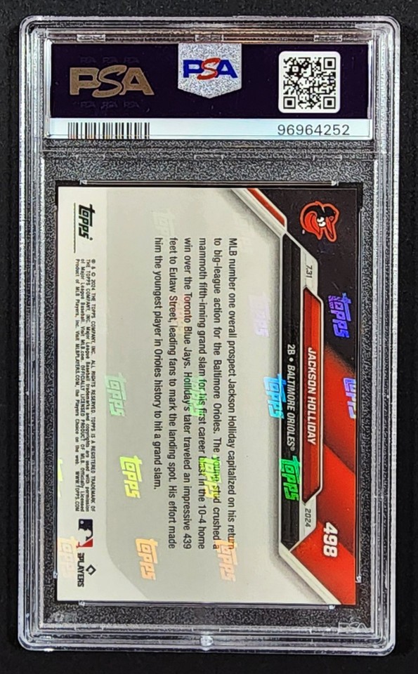 JACKSON HOLLIDAY 2024 TOPPS NOW BAT FLIP ROOKIE RC PSA 10 GEM ULTRA ...