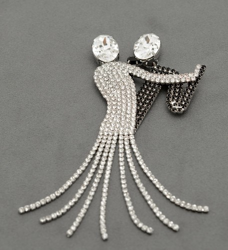 Butler & Wilson Dancing Couple Brooch Pin Black & Clear Crystal Gems ...