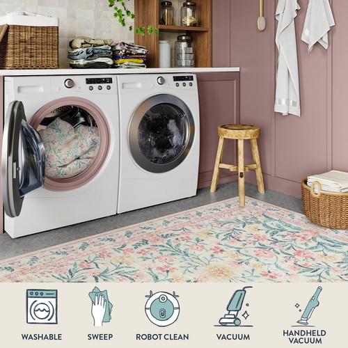 Lahome Pink Boho Rugs for Living Room 5x7, Washable Area Rugs for ...