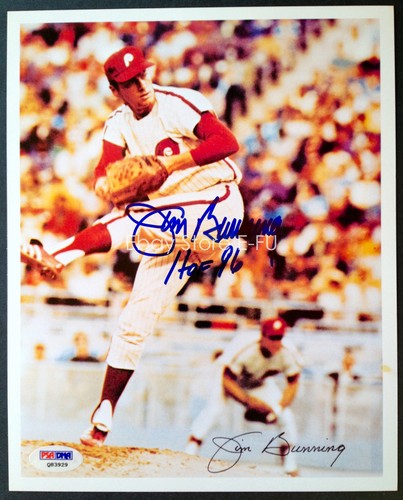 JIM BUNNING Signed 7x9 Photo Phillies HOF 96 Blue Ink Auto PSA/DNA COA ...