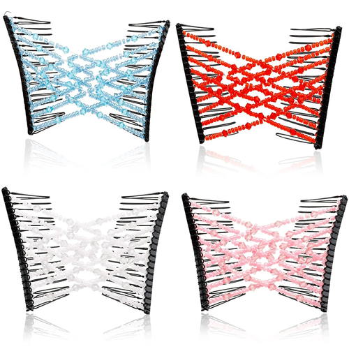4 PCS Magic Elastic Hair Comb, Stretch Bead Pearls Hair Clips Double ...
