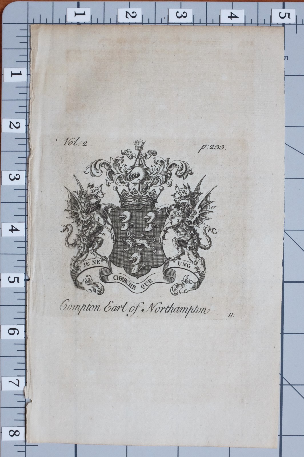 1756 ANTIQUE PRINT FAMILY CREST COAT OF ARMS COMPTON EARL OF ...