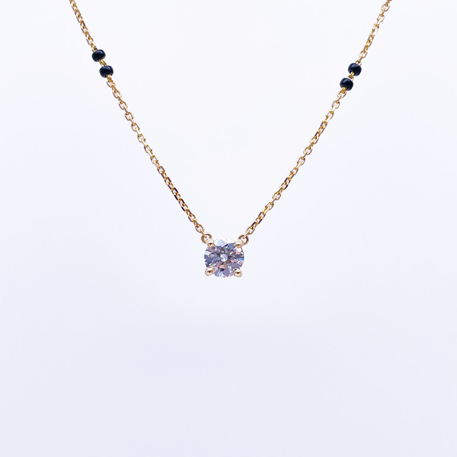 18ct Yellow Gold Lab Grown Diamond 1.00ct Black Beads Mangalsutra ...