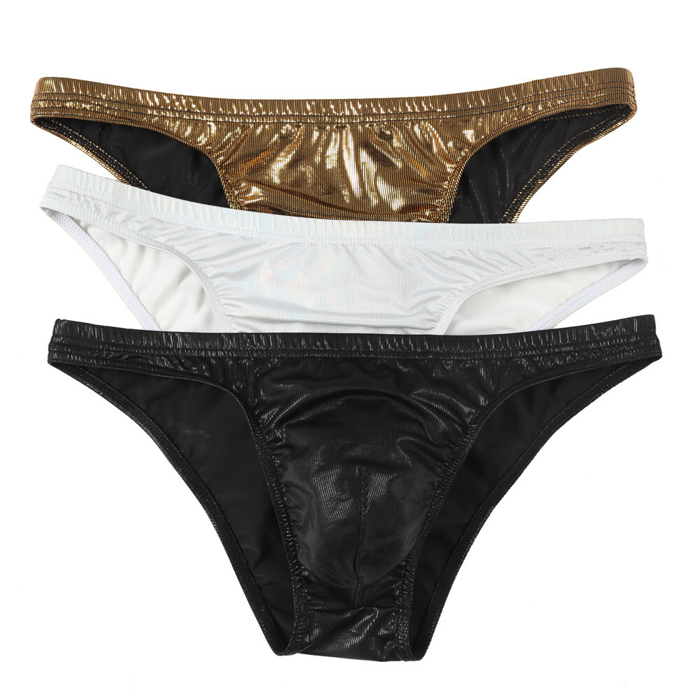 Sexy Mens Metallic Shiny Underwear Low Rise Bikini Briefs Breathable ...