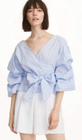 Club Monaco Bindell Blue Striped Puff Sleeve Wrap V-neck Cotton Top XS ...