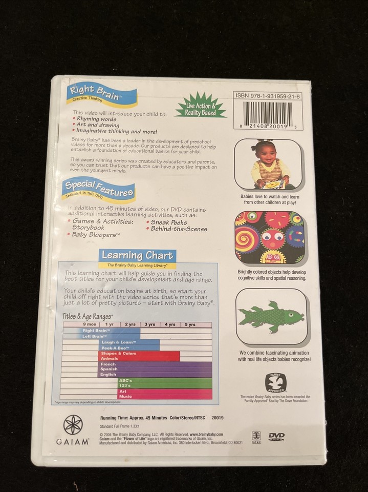 Brainy Baby Right Brain Infant Learning DVD: Creative Thinking Infant ...