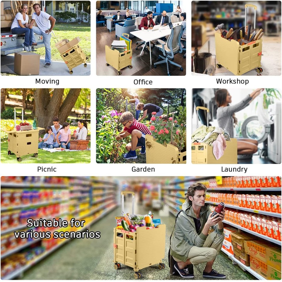 Portable Cart Collapsible Rolling Crate on Wheels for Teachers Tote ...