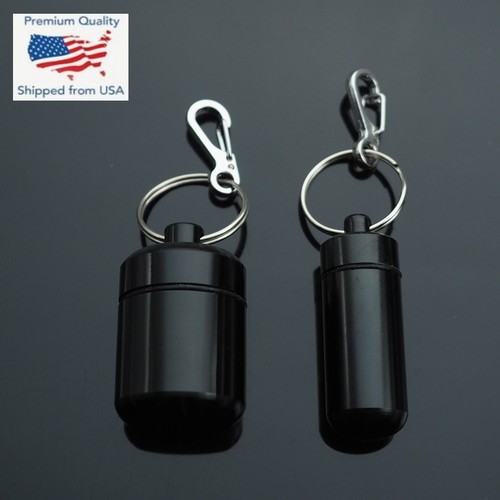 2pcs Set Waterproof Aluminum Pill Container Capsule Bottle Keychain ...