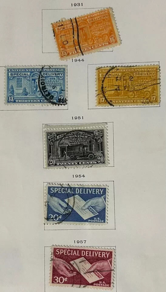 US Lot of 13 Special Delivery Stamps Scott #s between E11-E21 2 PAGES ...