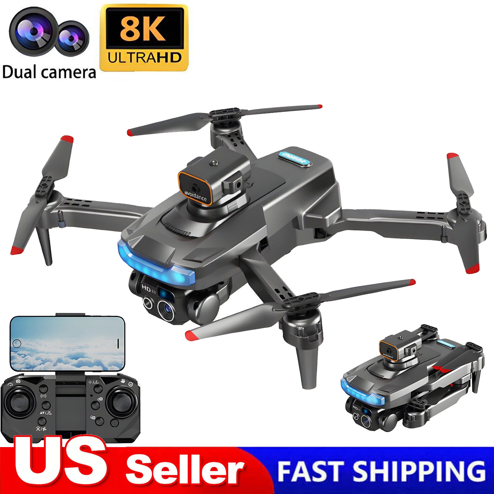 2024 New RC Drone With 8K HD Camera WiFi FPV Foldable Quadcopter + 2 ...