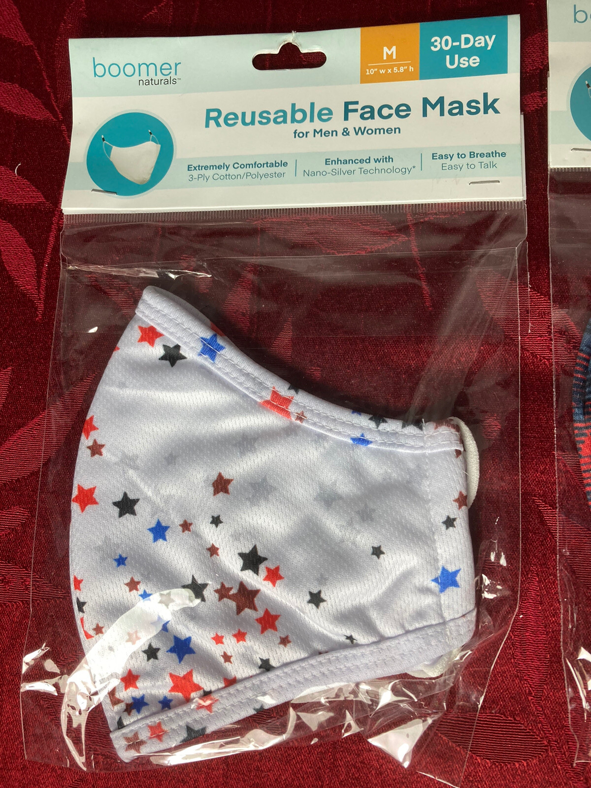 Boomer Naturals Nano Silver Technology (3) Prints Reusable Face Mask ...