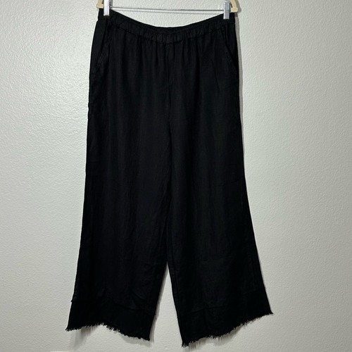 Match Point Linen Wide Leg Pants Women's XL Black Pull On Pockets ...