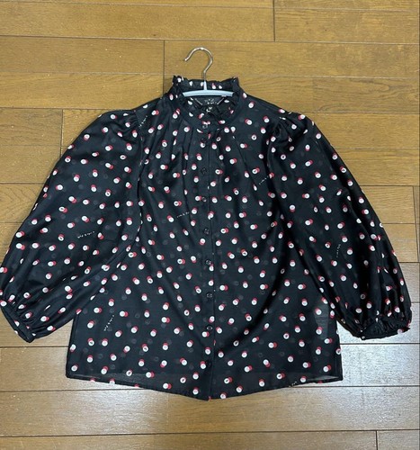 Agnes B Dot Pattern 3/4 Sleeve Blouse Black Frill Collar Chiffon Used ...