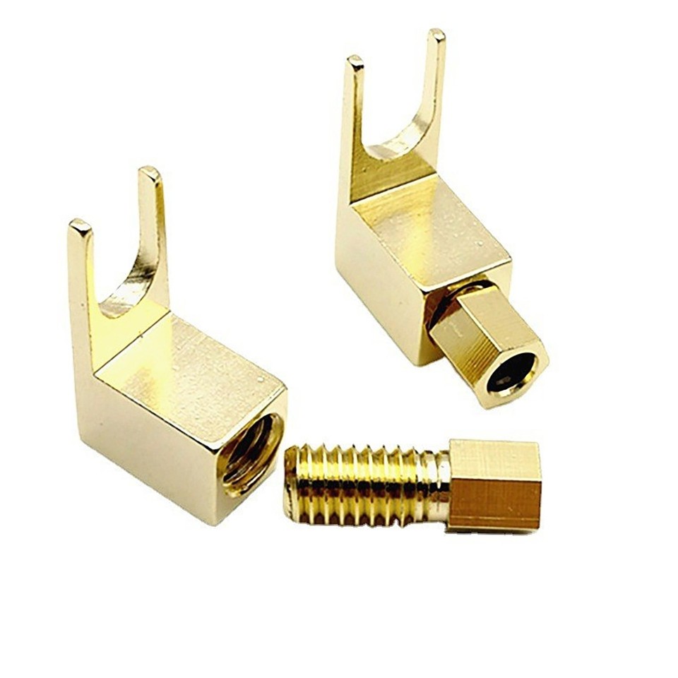 4Pcs Gold Plated Copper Spade Fork Banana Plugs Connector For HIFI ...