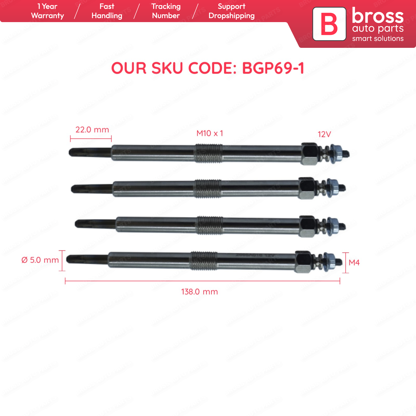 BGP69 1 4 Pieces Heater Glow Plug 12 Volt for Perkins 2666A016 1103 ...