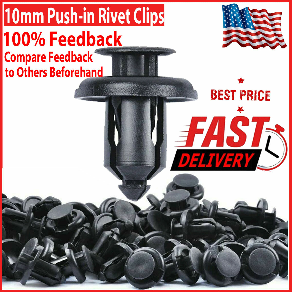 100pcs 10mm Bumper Clips RETAINER Rivet Fastener Car Fender Push Pin ...