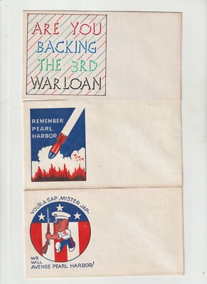 3 Excellent WW2 World Two Postal Covers Pearl harbor ,Sap Mr. Jap , War ...
