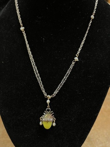 Pat Garrett signed Sterling 14K Tri Color Gold Yellow Opal Pendant ...