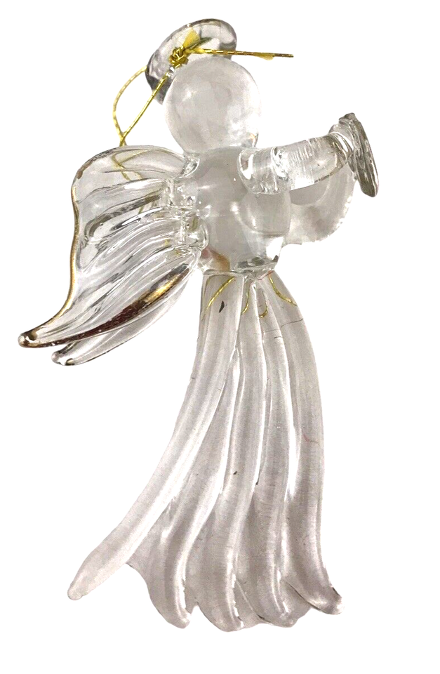Vintage Clear Crystal 3" Figural Angel with Harp and Halo Christmas ...