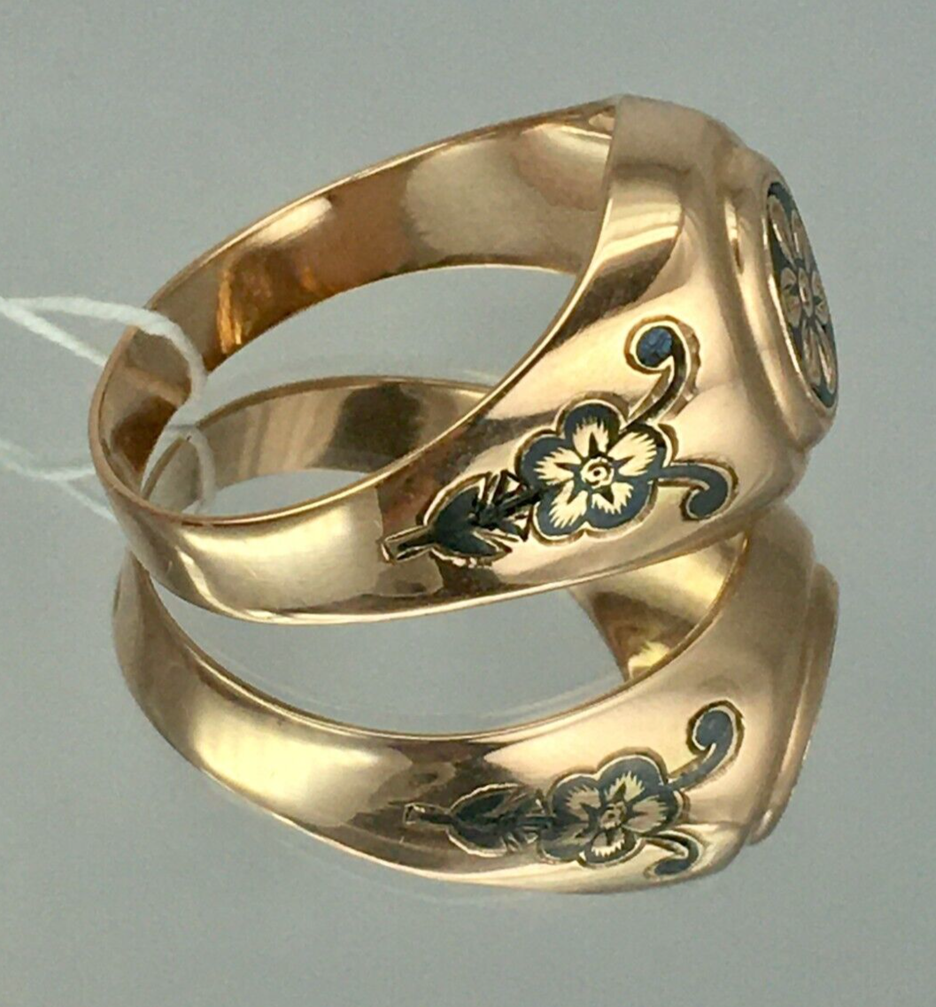 USSR Vintage Original Solid Rose Gold Enamel Ring 583 14K 4.70 g. 10 3/ ...