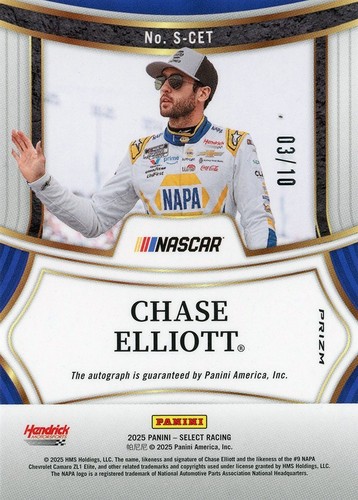 2025 Select Signatures Gold Prizms Chase Elliott Autograph #S-CET 03/10 ...