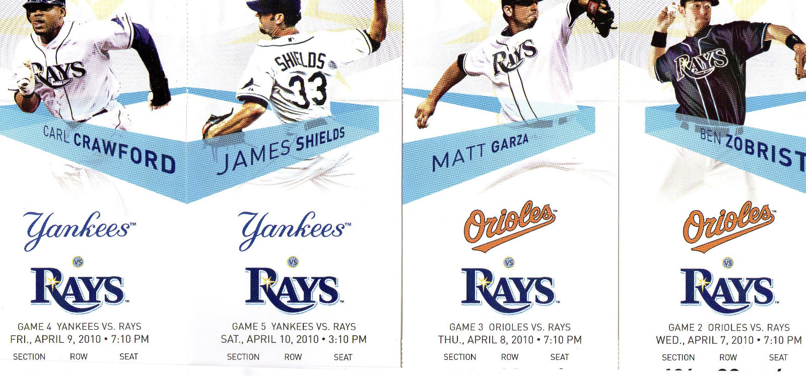 2009-2010-2011-2012-2013 Tampa Bay Rays Season Ticket Stubs - Mint ...