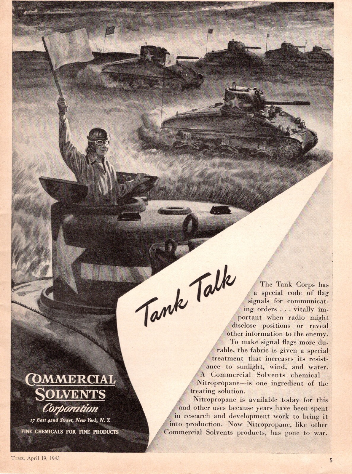 1943 WW2 AD M4 Sherman Tanks Signal Flags in Battle Commercial Solvents ...