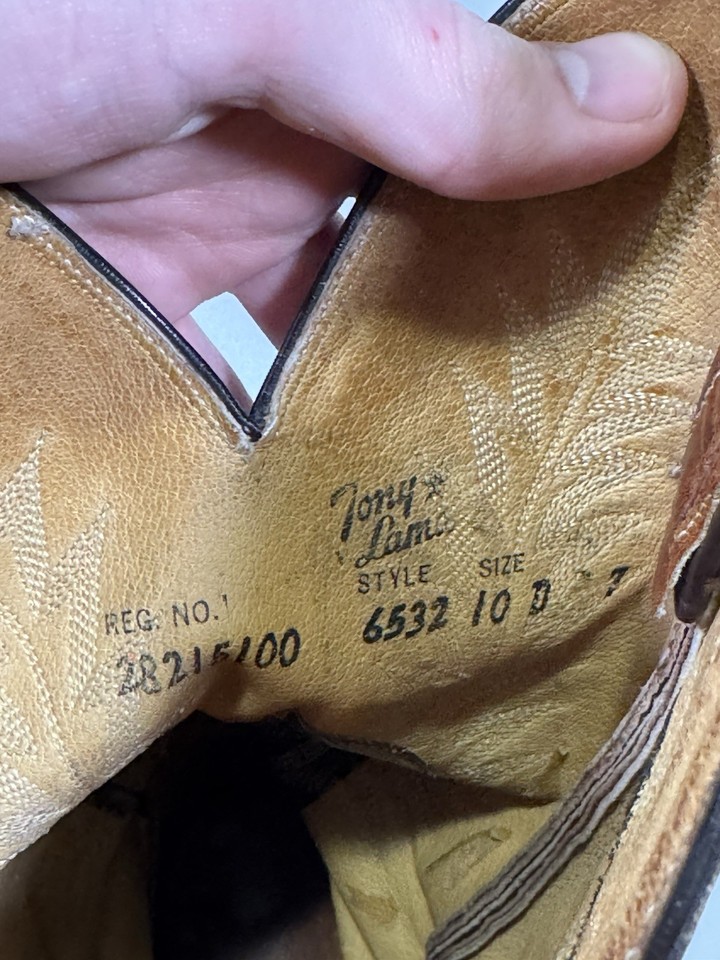 Tony Lama Cowboy Boots 10D Style 6532 Two-Tone Leather Western USA Made ...