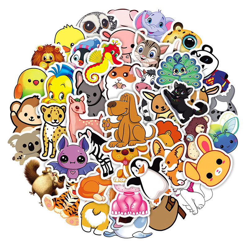 50PCS Cartoon Cute Animal Stickers DIY Phone Laptop Snowboard Luggage ...