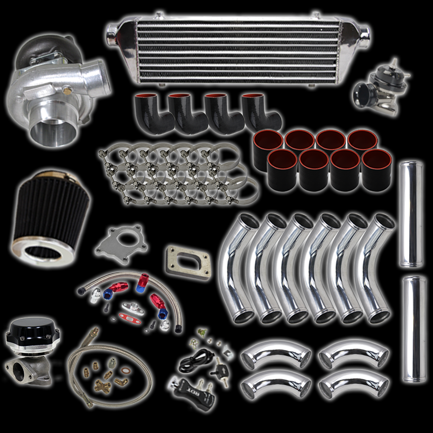 STAGE 2 BLAC 12PC 7PSI UPGRADE T3/T4 TURBO TURBOCHARGER KIT AR .63 ...