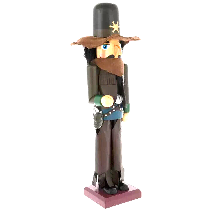 CHRISTMAS WOODEN NUTCRACKER - 15" WESTERN SHERIFF COWBOY WITH GUN ...