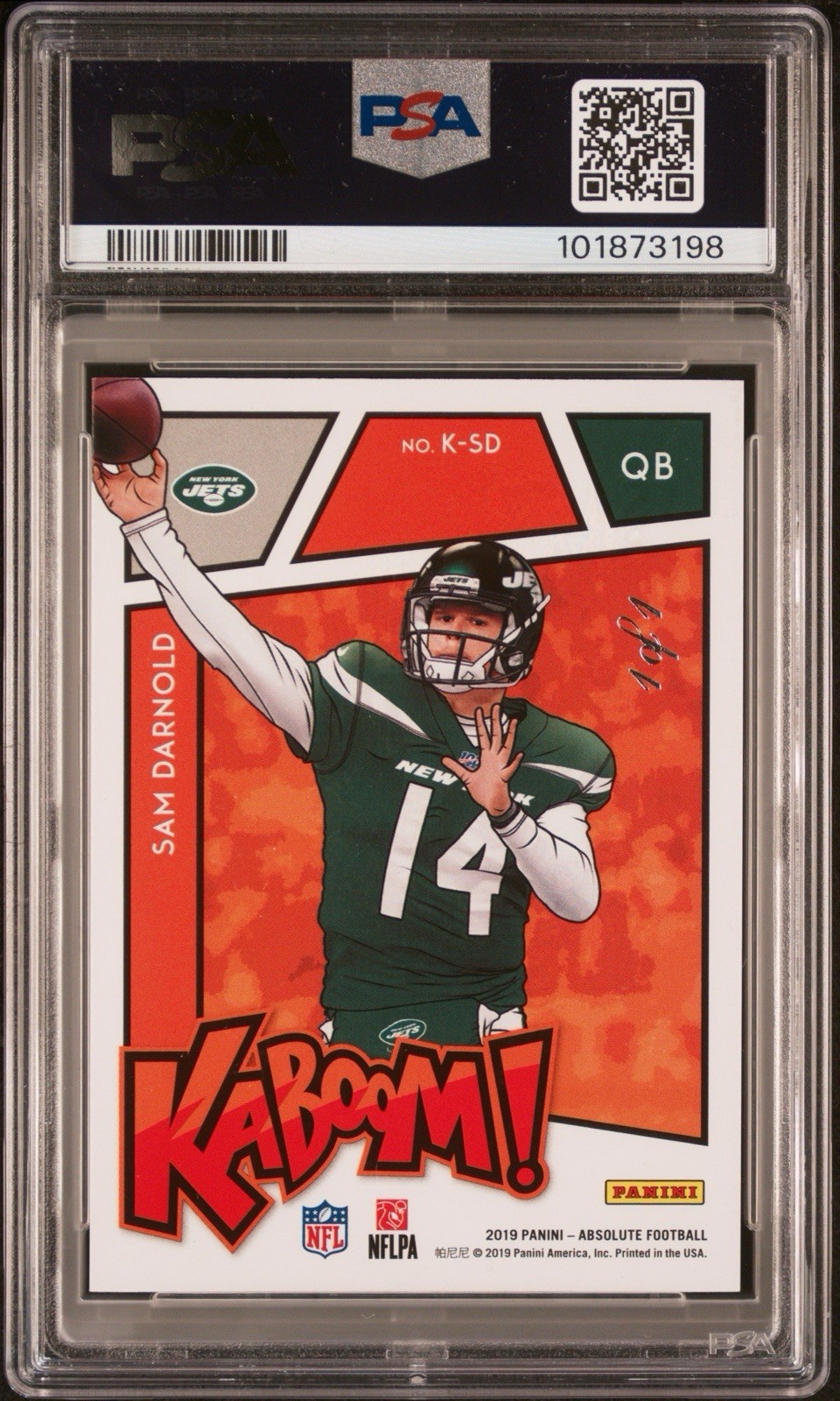 2019 Panini Kaboom GREEN Sam Darnold 1/1 PSA 9 MINT Color Match Jets 1 ...