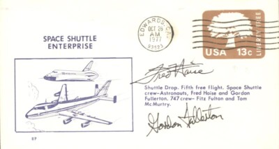 SPACE SHUTTLE ENTERPRISE CREW - COMMEMORATIVE ENVELOPE SIGNED WITH CO ...