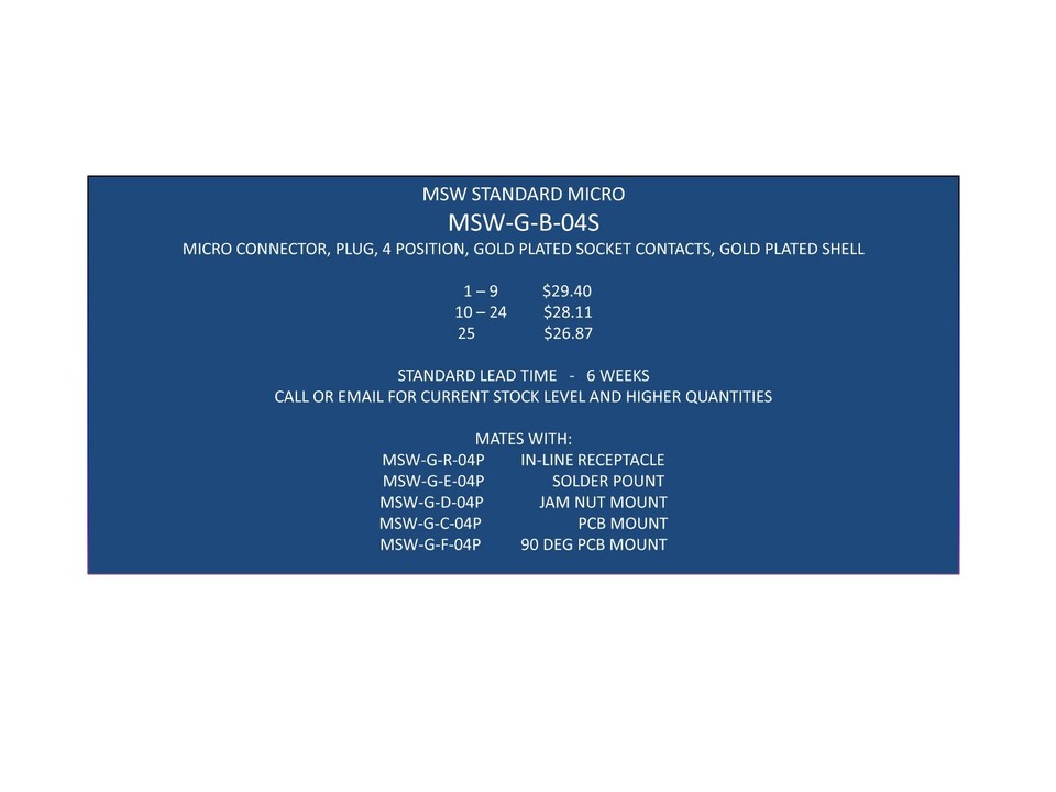DP-4S-1 MICROTECH, CMR-O2-B-04S EQUAL MSW-G-B-04S MICRO CONNECTOR PLUG ...