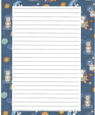 20 Sheets 5 Envelopes A5 Letter Writing Set: Blue animals in space ...
