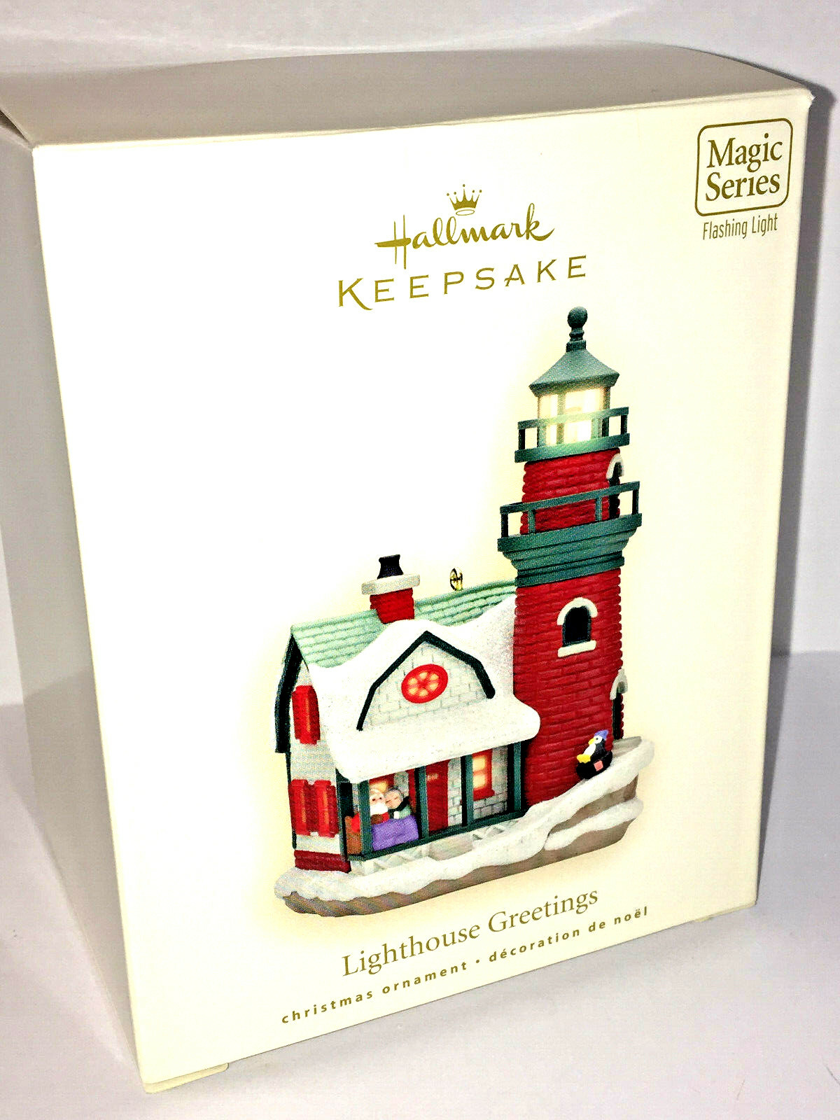 HALLMARK Keepsake 2008 LIGHTHOUSE GREETINGS Flashing Light CHRISTMAS ...
