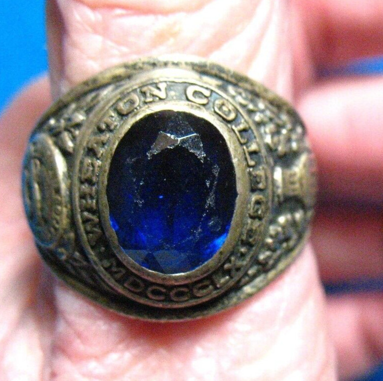 1958 WHEATON COLLEGE SCHOOL RING CLASS RING SILVER BL… - Gem