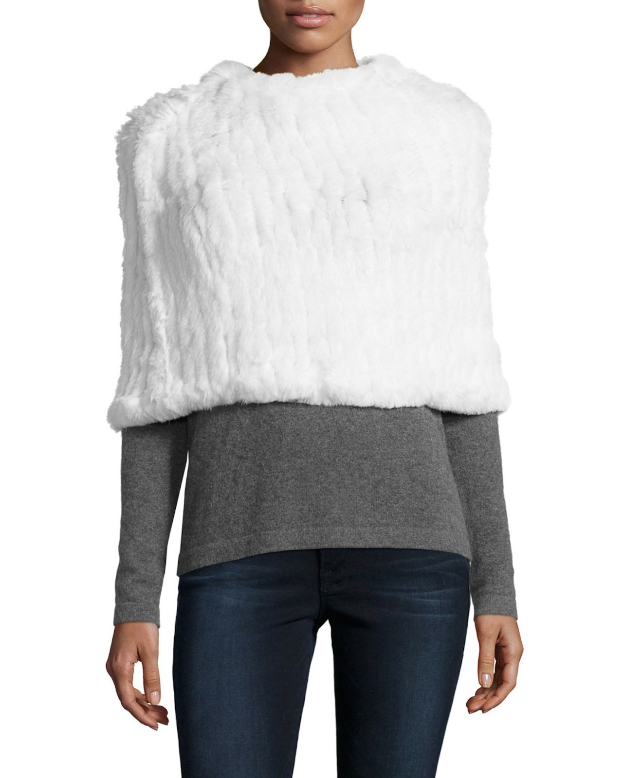 Love Token Andrew Rabbit Fur Capelet Cropped Poncho Ivory Size M/L | eBay