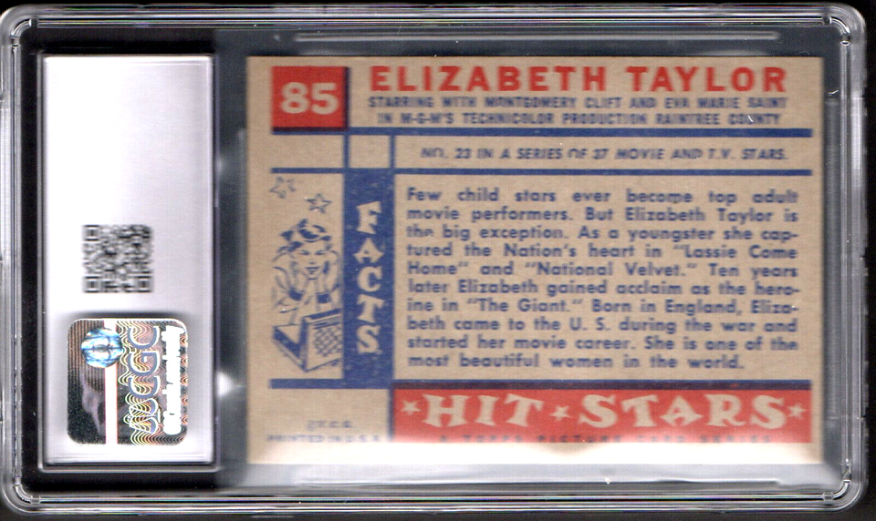 1957 TOPPS #85 HIT STARS - ELIZABETH TAYLOR - CGC NM-MT 8 - OUTSTANDING ...