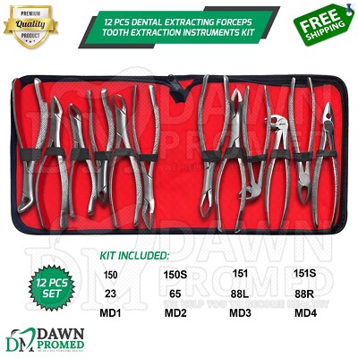 12 Pcs Dental Extracting Forceps Tooth Extraction Instruments Kit Set ...