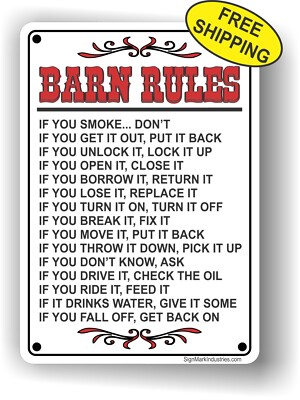 Barn Rules Sign, Horse Barn Sign, Farm Sign - FREE SHIPPING | eBay