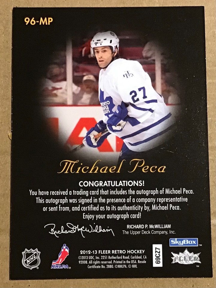 2012-13 MICHAEL PECA FLEER RETRO SKYBOX AUTOGRAPHICS INSERT CARD #96-MP ...