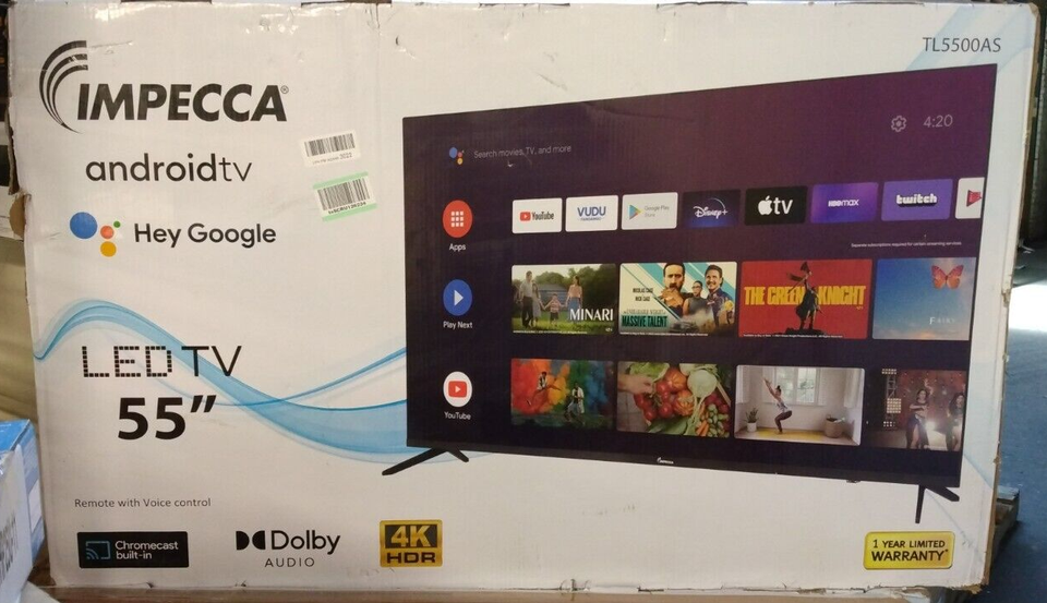 IMPECCA 55" 4K ULTRA HD Android SMART LED TV HDMI, hey google Voice ...